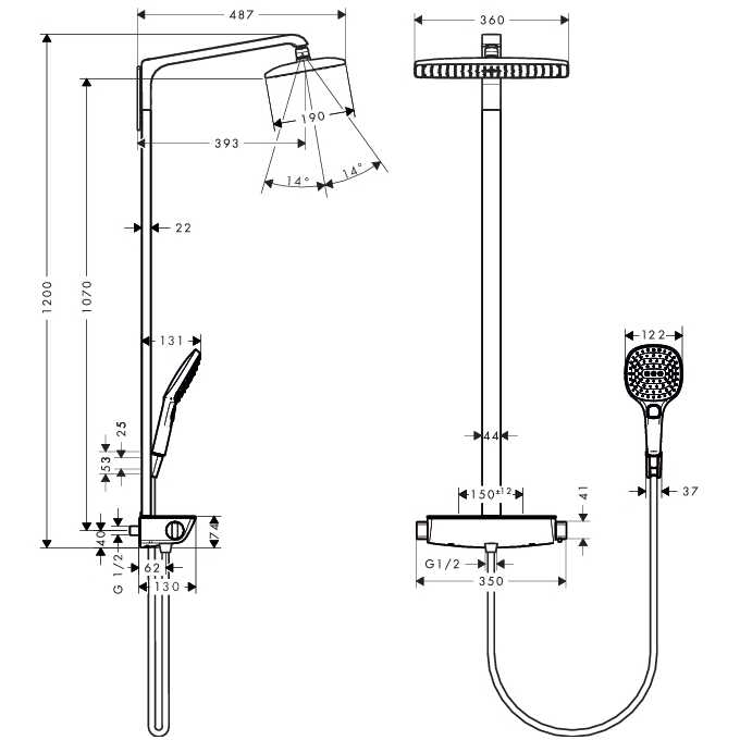 Zestaw prysznicowy z deszczownią i termostatem DN15 biały/chrom ...