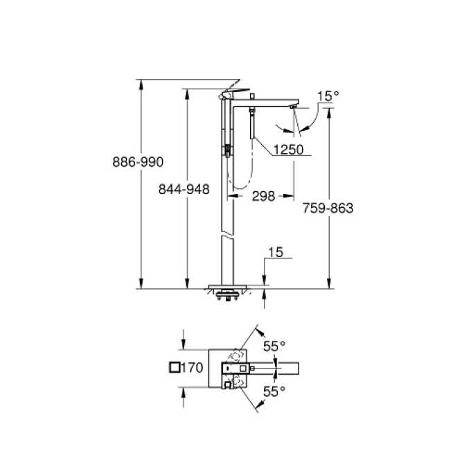 Grohe Eurocube bateria wolnostojąca chrom 23672001 - Home100.pl