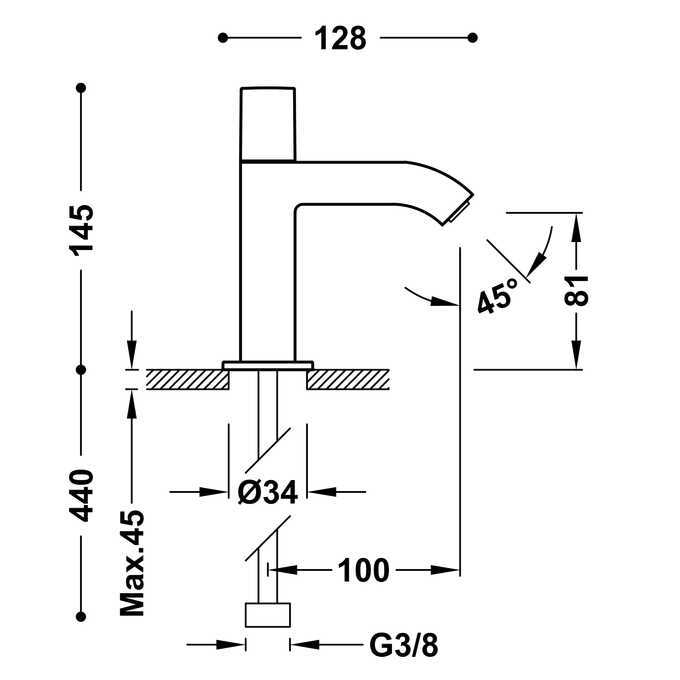 Tres Cuadro-Tres Bateria kranowa jednostrumieniowa chrom 107503 ...