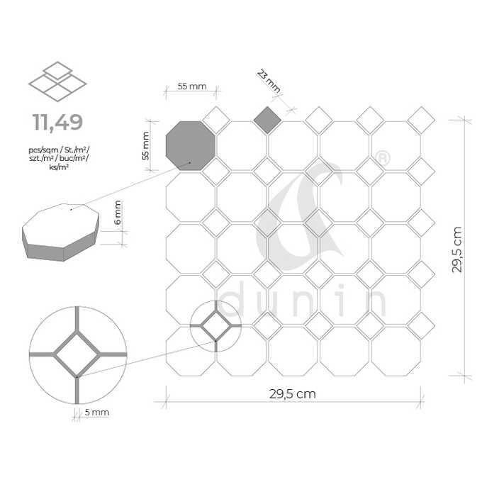 Dunin Arabesco Mini Octagon White 55 matt 29,5x29,5 - mozaika gresowa ...