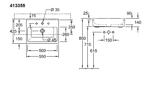 Villeroy&Boch Memento umywalka do wbudowania z przodu blatu 55x42,5cm ...