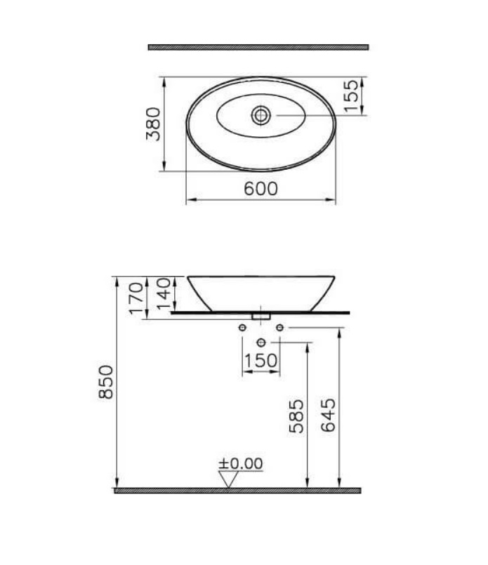 Vitra GEO Umywalka nablatowa, owalna 60 x 38 cm biała 4423B003-0016 ...