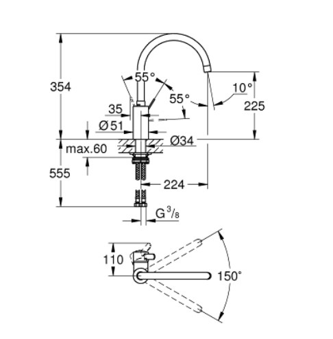 Grohe Eurosmart Cosmopolitan bateria kuchenna chrom 32843002 - Home100.pl